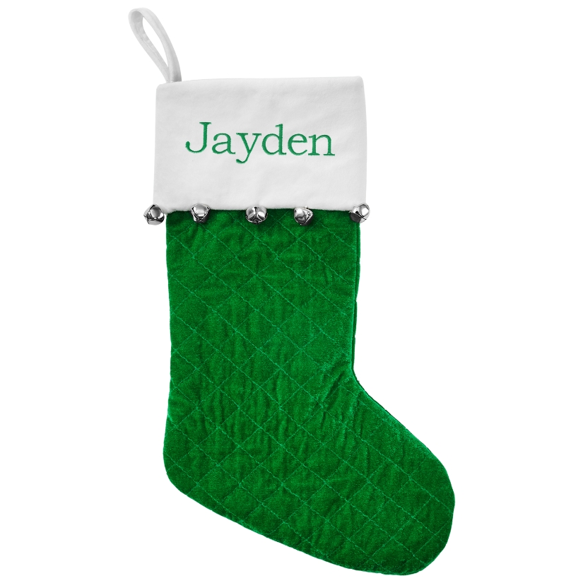 Jingle Bells Quilted Velvet Stocking - Green-Block at Gifts.com