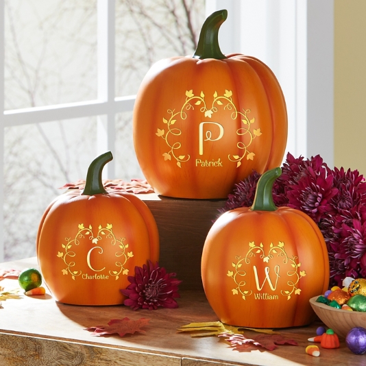 Light-Up Initial & Name Vines Pumpkin | Personal Creations