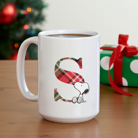 PEANUTS® Snoopy™ Plaid Initial Mug | Personal Creations