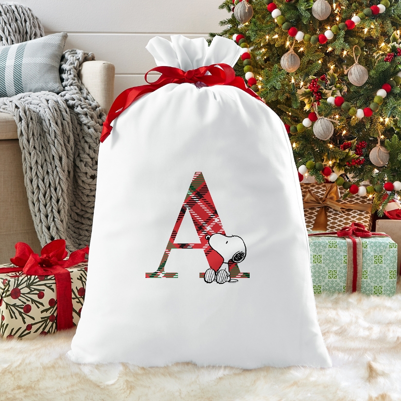 PEANUTS® Snoopy™ Plaid Initial Oversized Gift Bag | Personal Creations