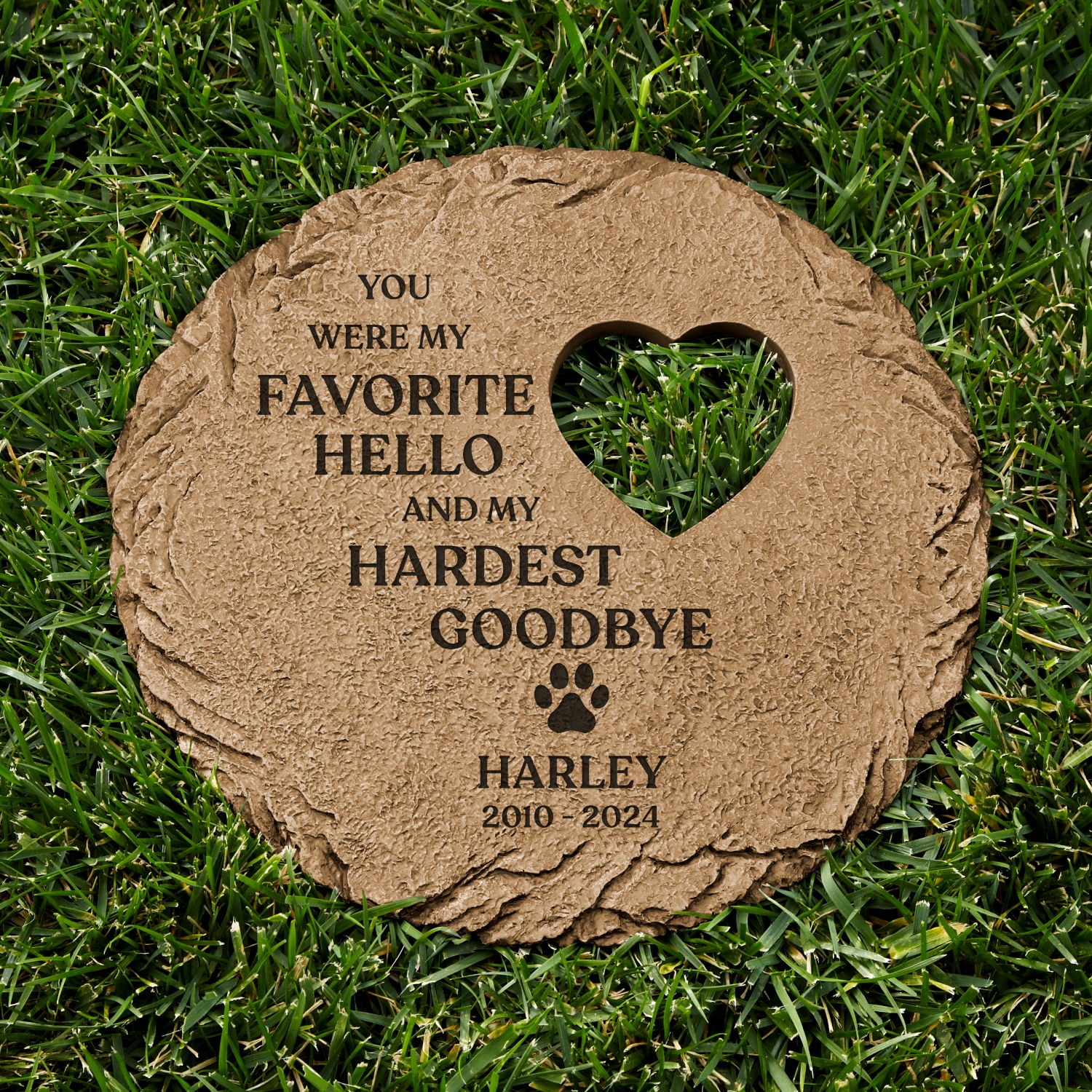 Favorite Hello, Hardest Goodbye Garden Stone at Gifts.com