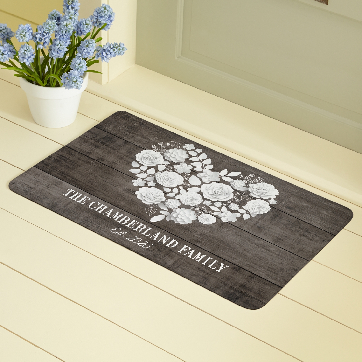 Rustic Floral Personalized Welcome Mat at Gifts.com