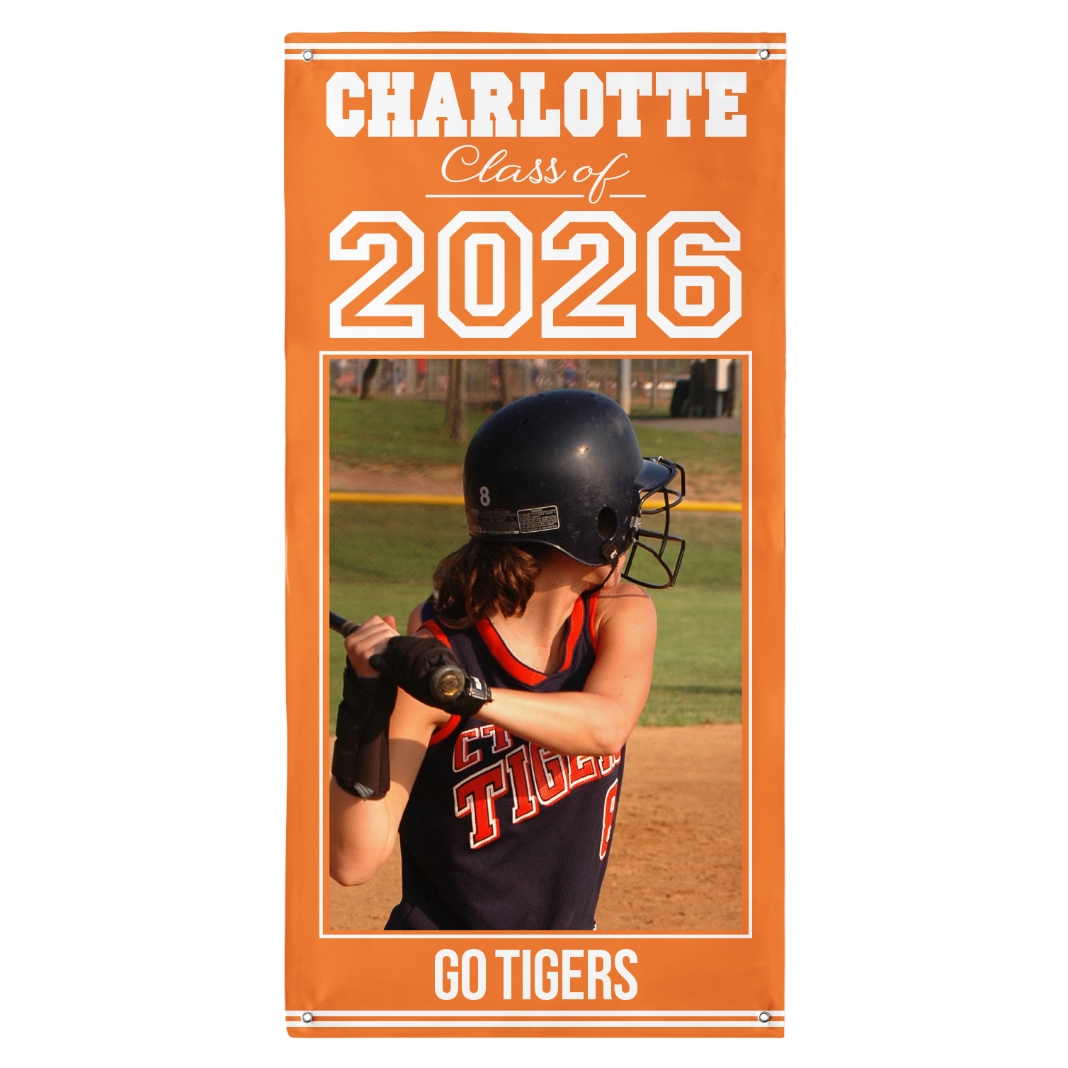 All Star Grad Photo Banner - 4 Ft Vertical - Orange | Personal Creations