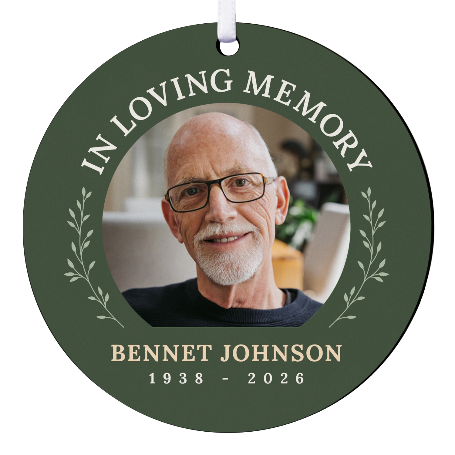 In Loving Memory Photo Round Ornament - Green at Gifts.com