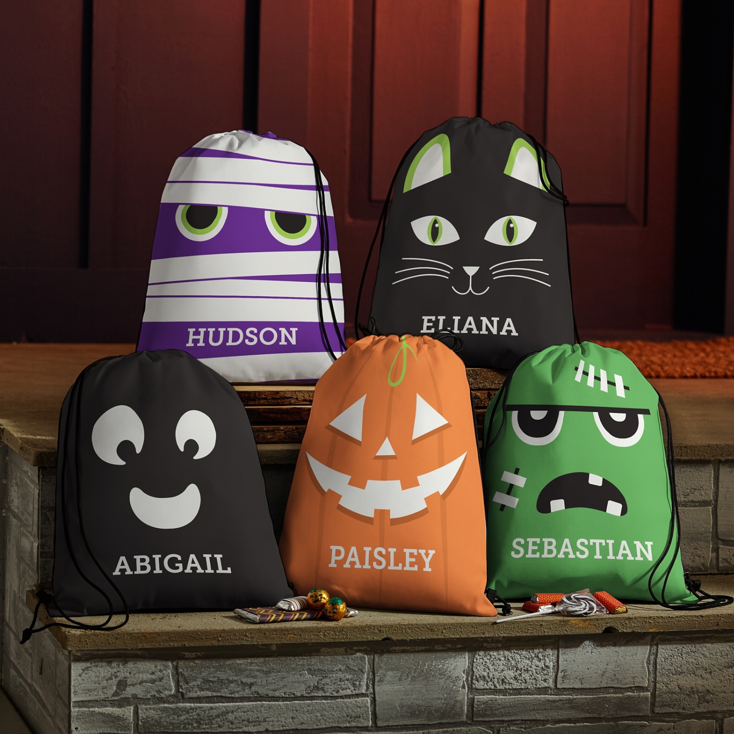 Halloween Characters Drawstring Treat Bag at Gifts.com