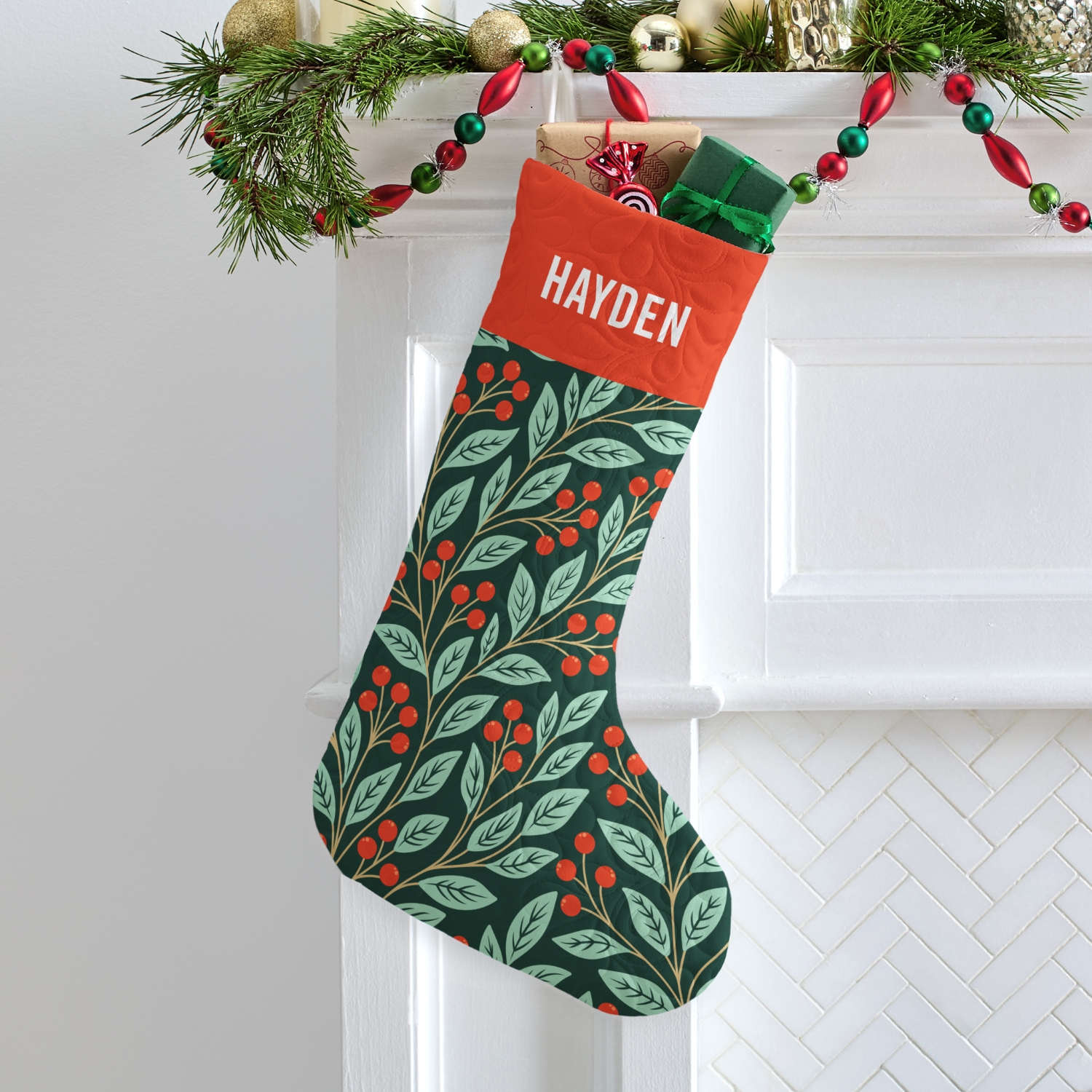 Holiday Berry Quilted Stocking at Gifts.com