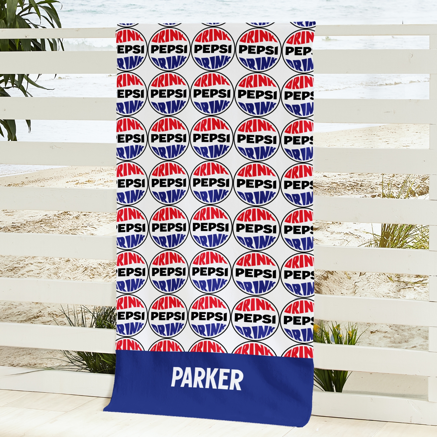 Pepsi® Logo Pattern Beach Towel at Gifts.com