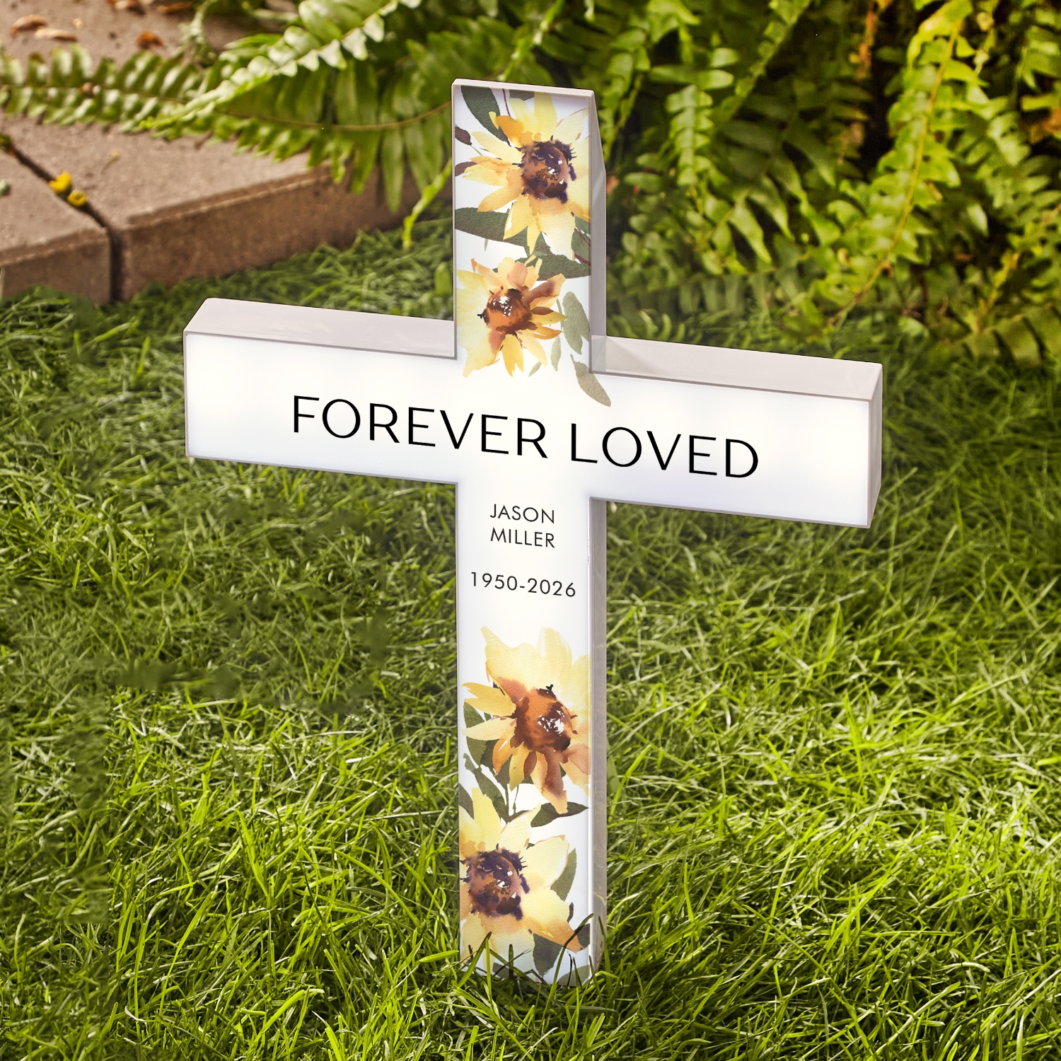 Radiant Sunflower Solar LED Memorial Cross at Gifts.com