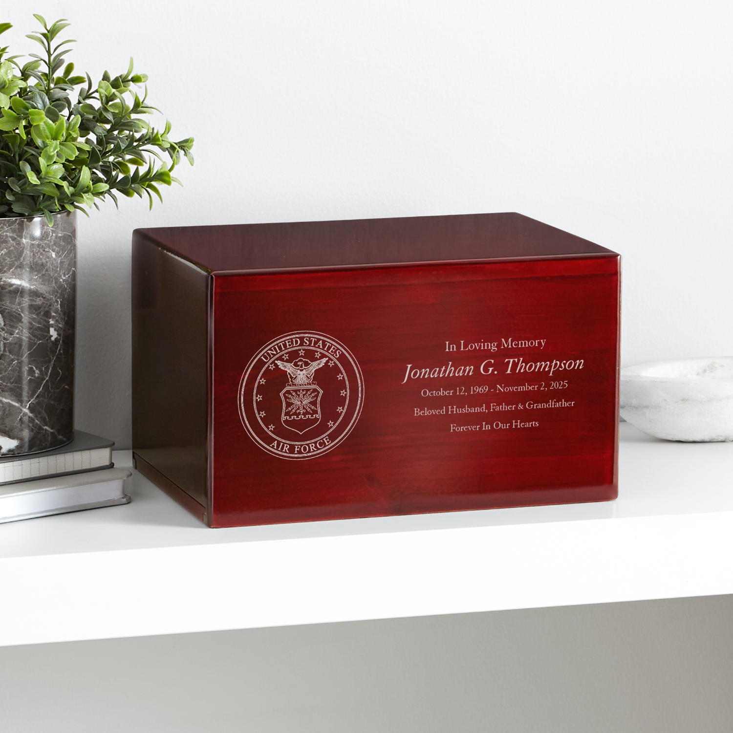 U.S. Air Force™ Emblem Engraved Wood Cremation Urn at Gifts.com