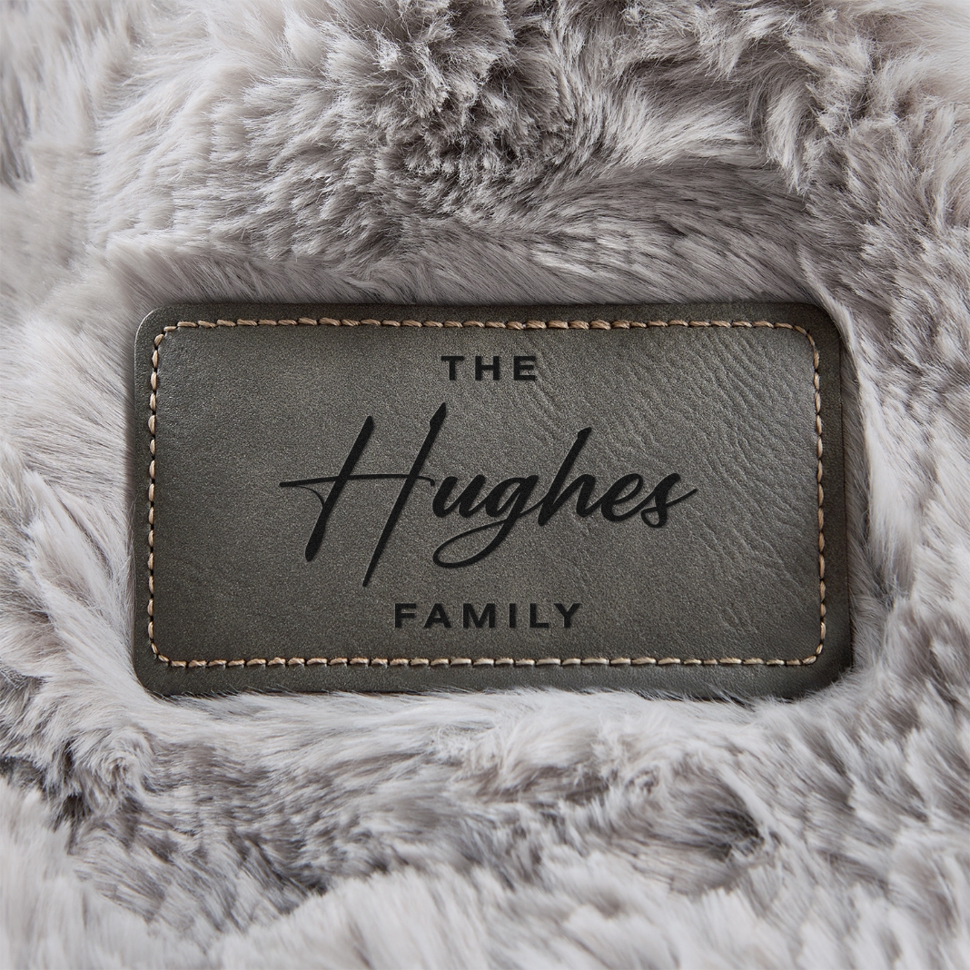 Faux Fur Gray Luxe Plush Blanket-Script Family Name | Personal Creations