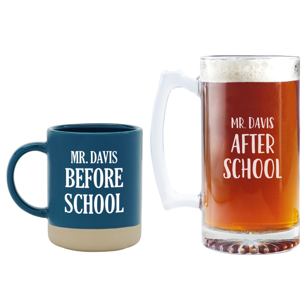 Before & After School Blue Coffee/Beer Mug Set | Personal Creations