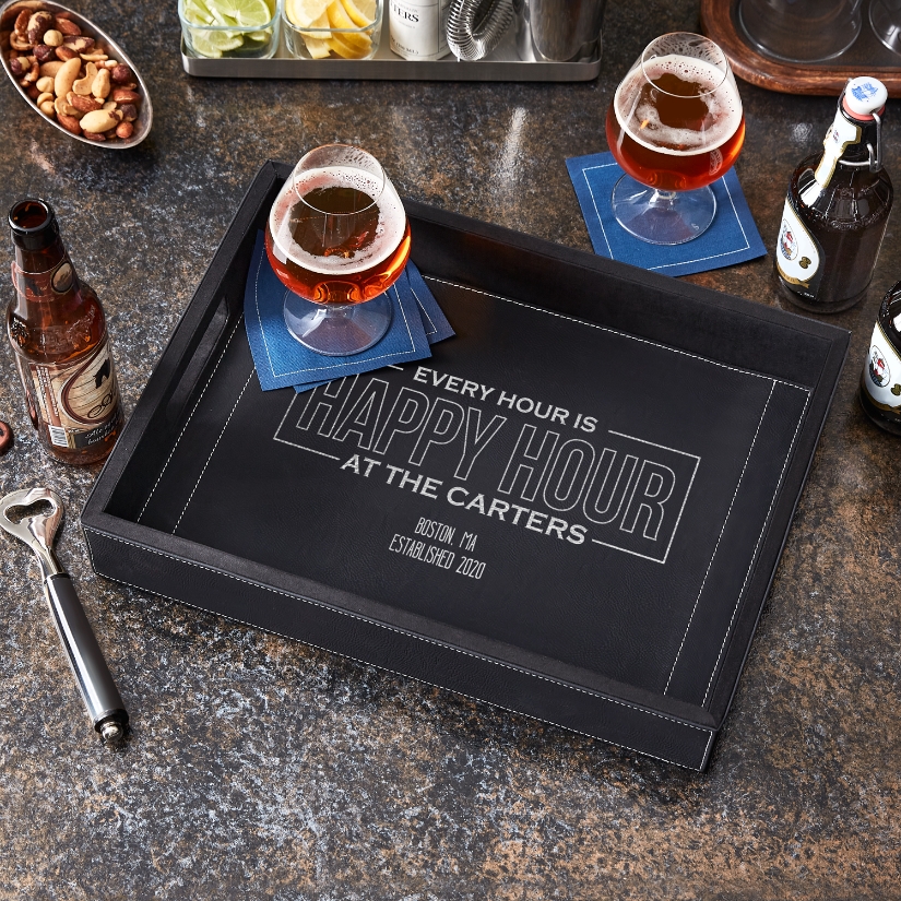 Chic Happy Hour Personalized Bar Tray at Gifts.com