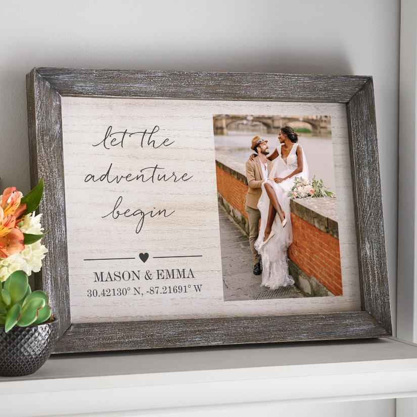 Two Become One Coordinates Photo Barnwood Framed Art | Personal Creations