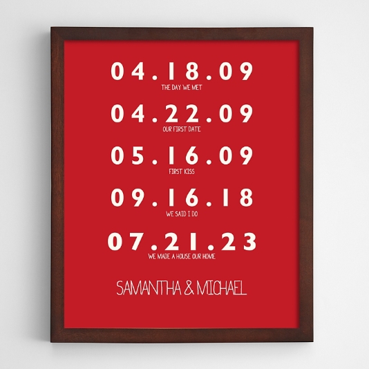 Couple's Key Dates Espresso Framed Art - Red | Personal Creations